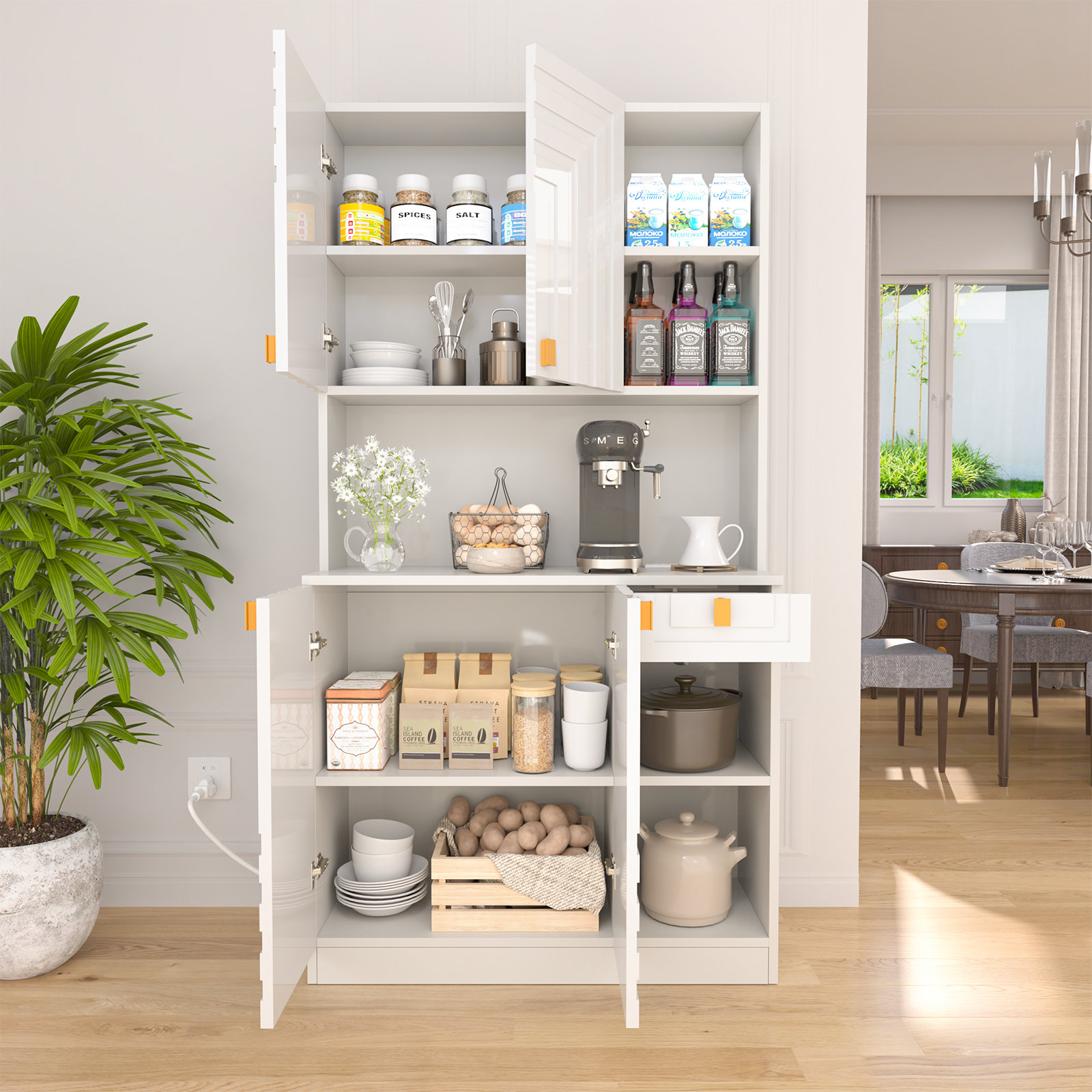 Latitude Run® 70" Kitchen Pantry Storage Cabinet, Kitchen Hutch Food Pantry Cabinet With ...